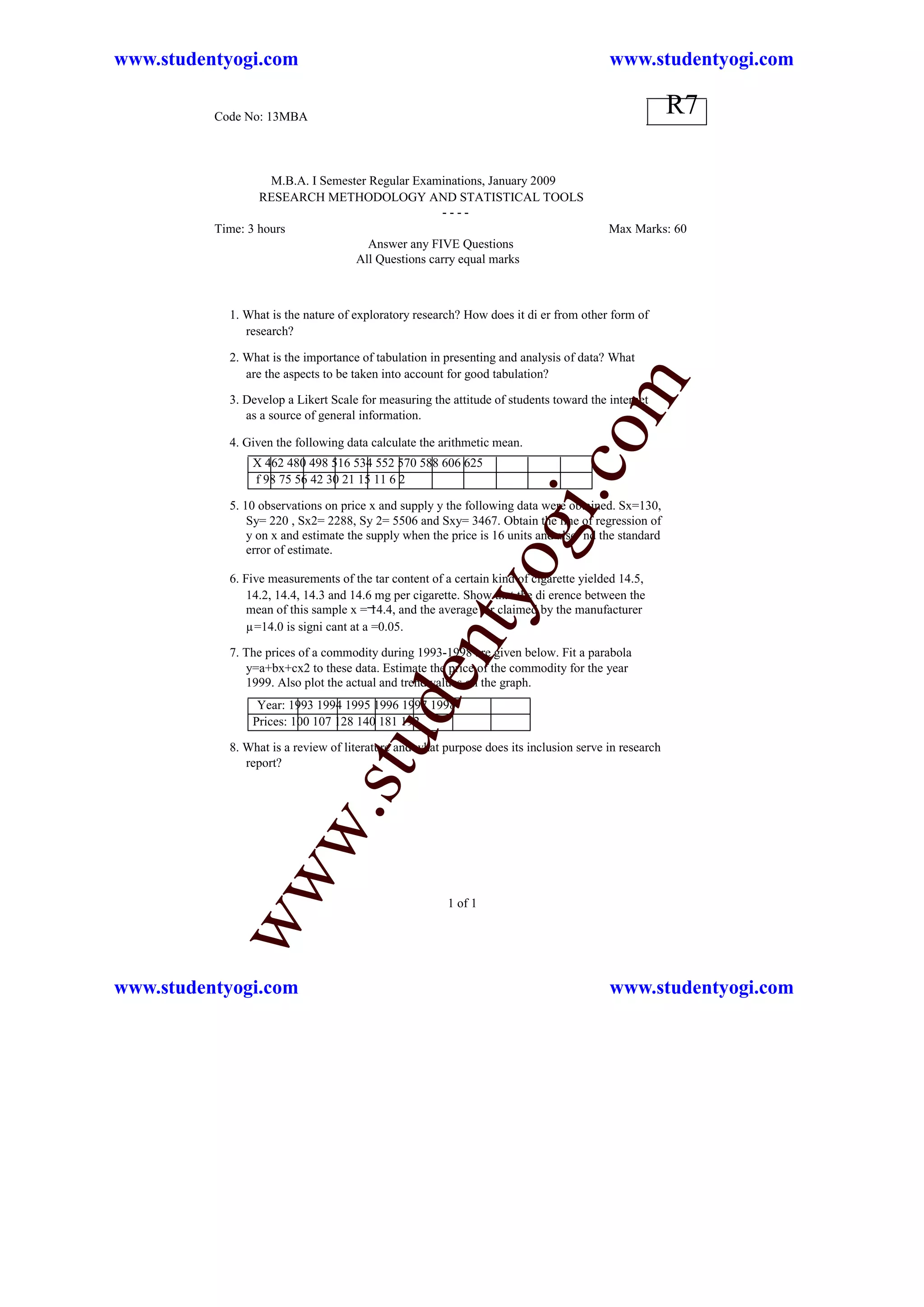 13 Mba research methodology and statistical tools set1 | PDF