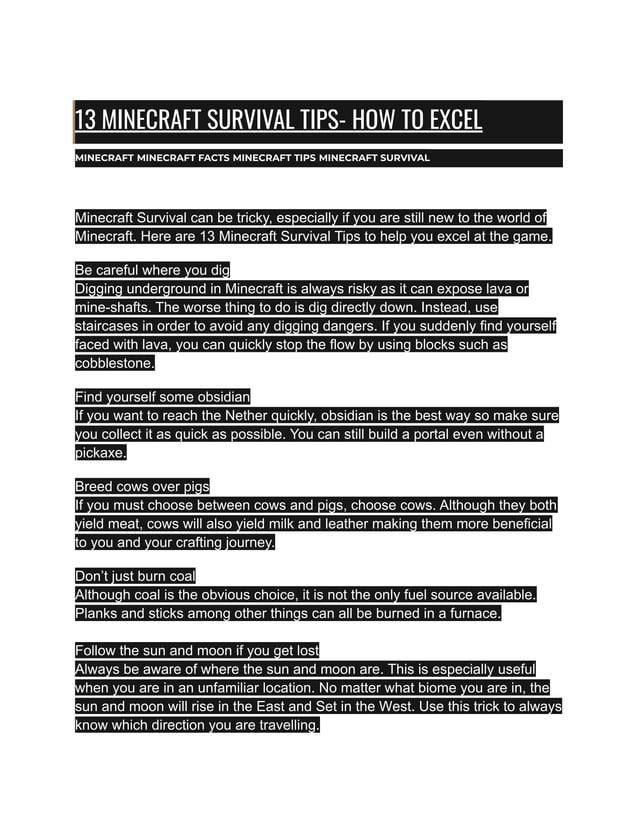 13 minecraft survival tips how to excel | PDF | Free Download