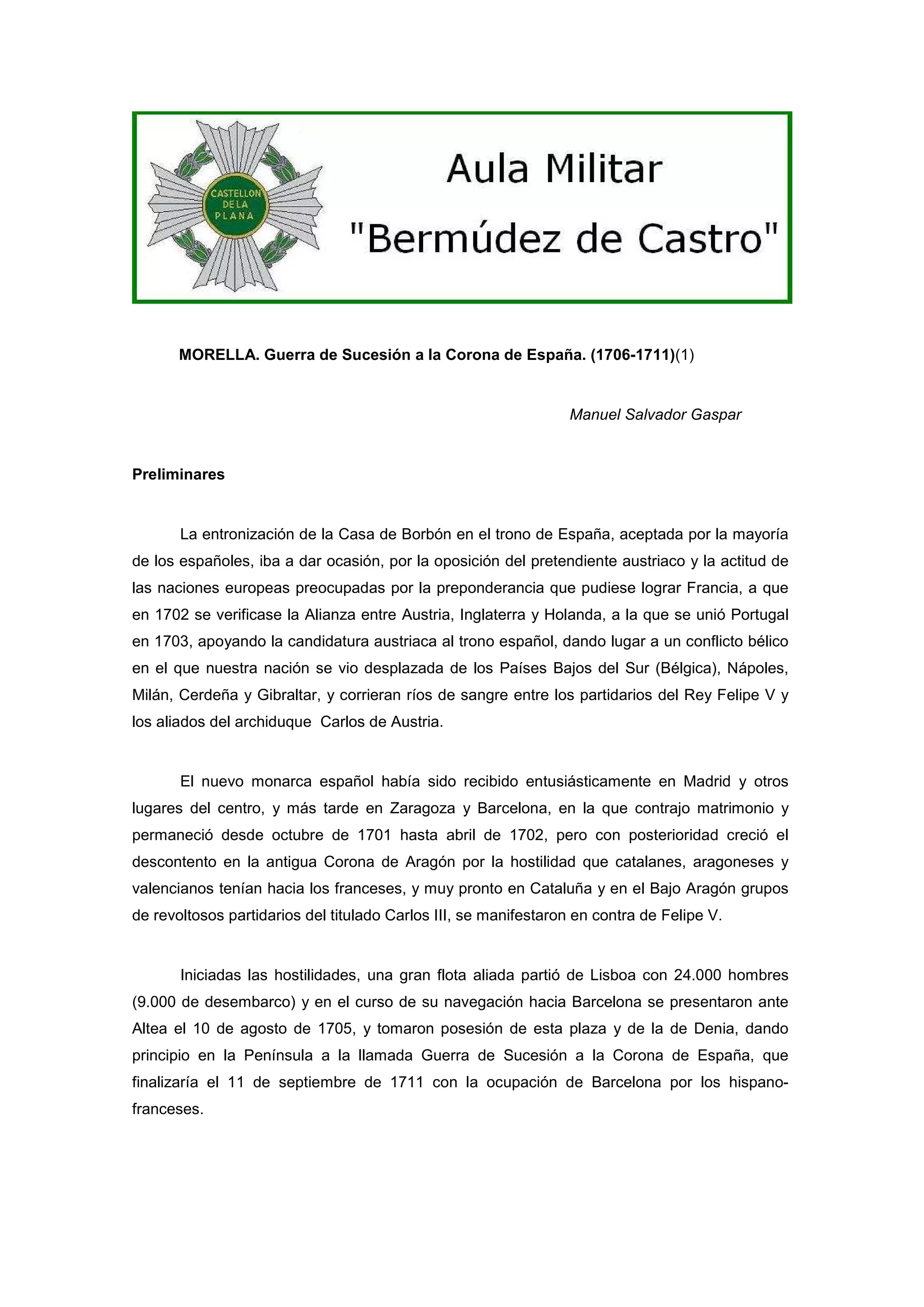 13 morella. guerra de sucesión a la corona de españa. 1706 1711 | PDF