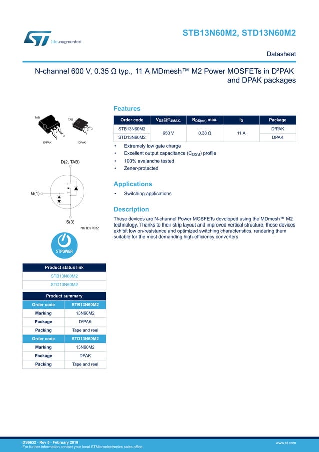 Original Mosfet13N60M2 13N60 STF13N60M2 11A 650V TO-220 New | PDF