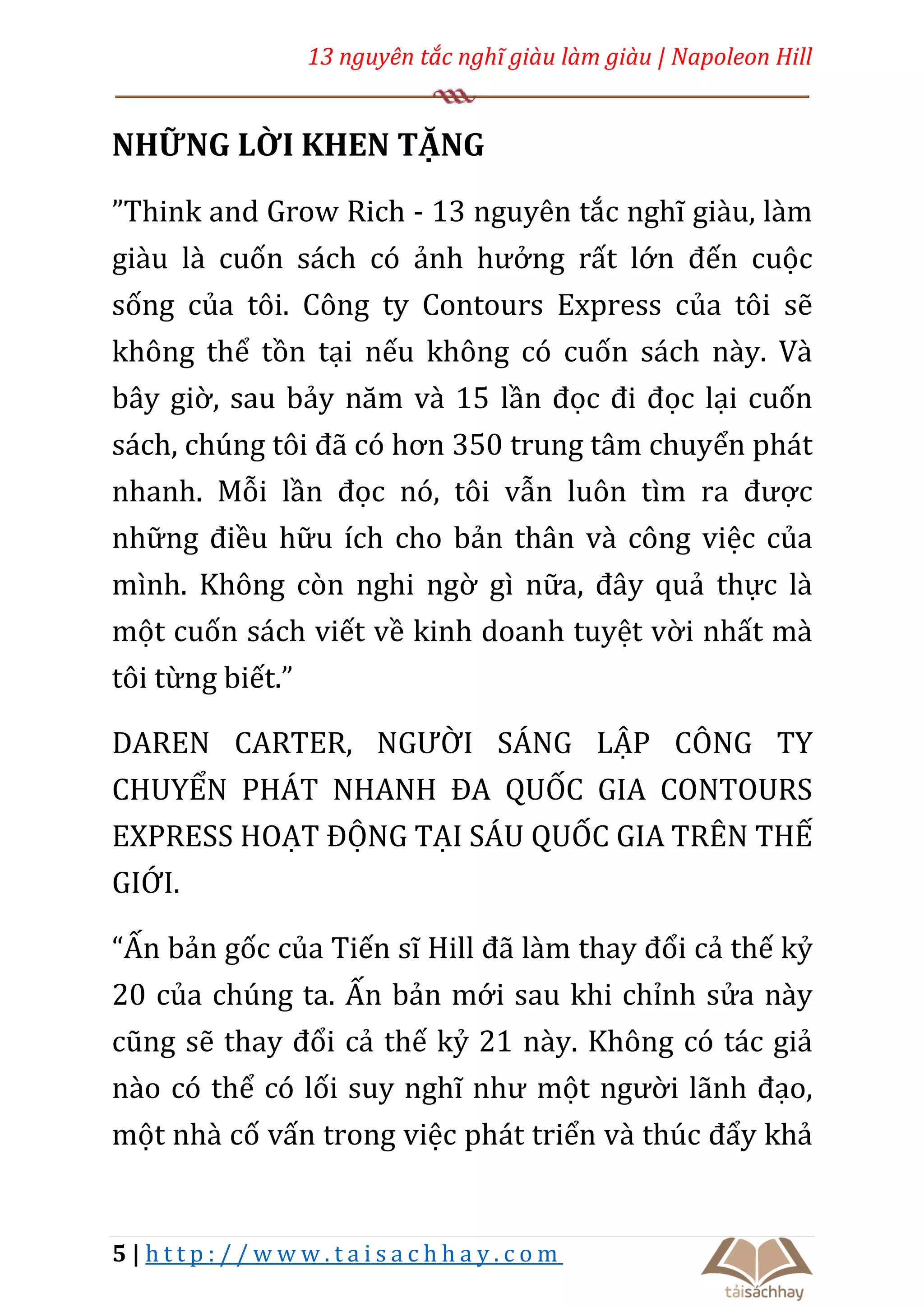 13 nguyen tac nghi giau lam giau napoleon hill | PDF