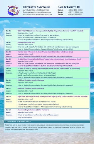 13nights 14days travel itinerary philippines boracay | PDF