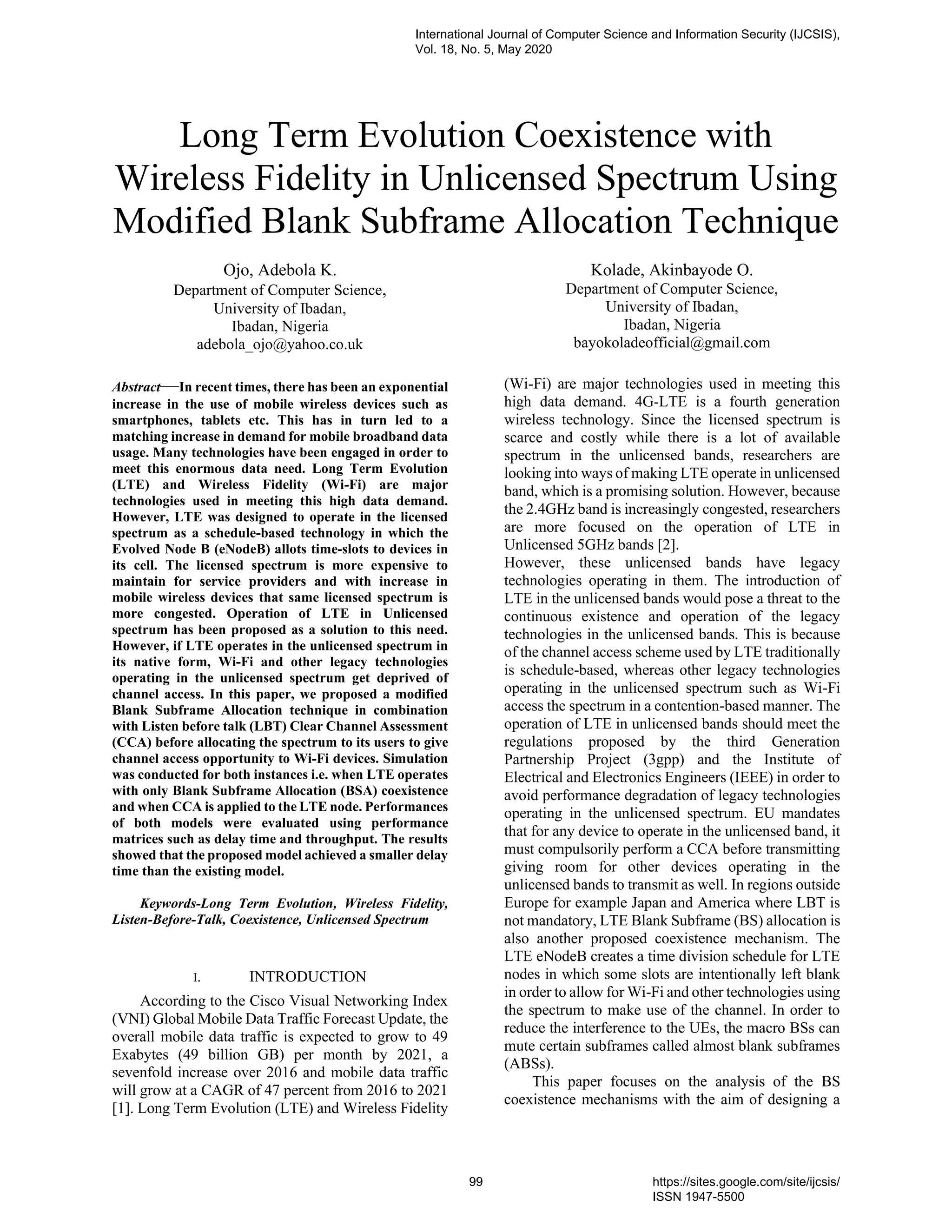 Long Term Evolution Coexistence with Wireless Fidelity in Unlicensed ...