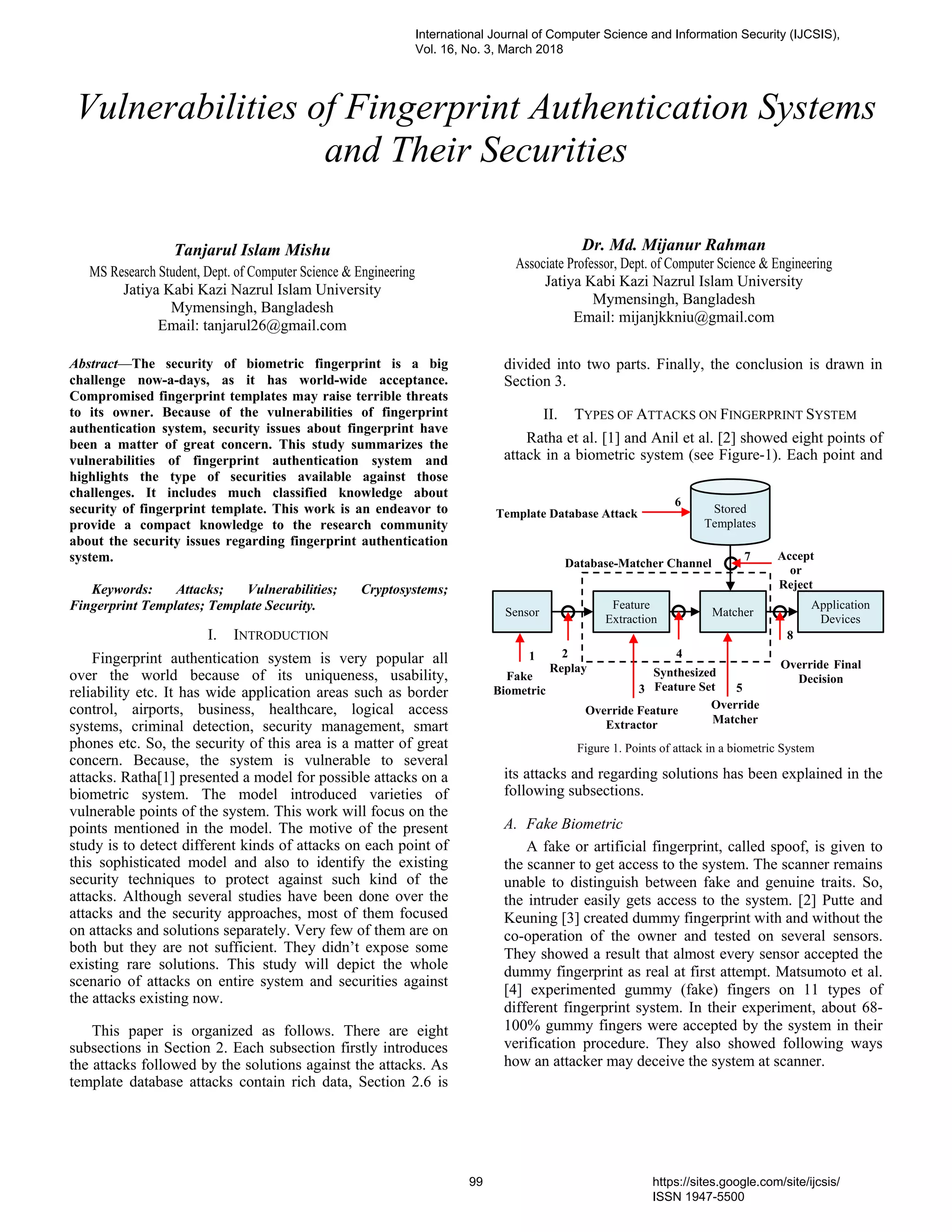 Vulnerabilities Of Fingerprint Authentication Systems And Their Securities Pdf Operating