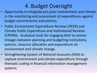 Influencing national public budget processes to integrate environmental ...