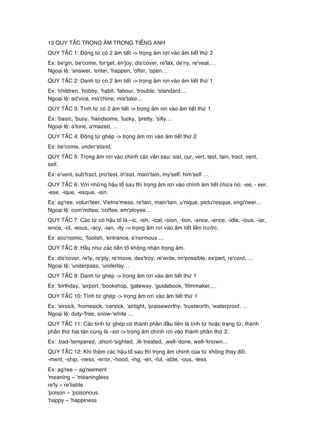 13 quy tắc trọng âm trong tiếng anh | PDF