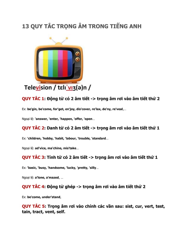 13 quy tắc trọng âm trong tiếng anh | DOCX