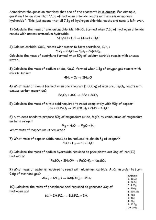 13 Reacting Masses | DOC
