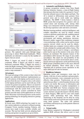 Real Time Hand Gesture Recognition Based Control of Arduino Robot | PDF