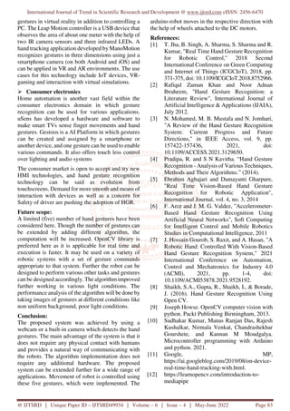 Real Time Hand Gesture Recognition Based Control of Arduino Robot | PDF