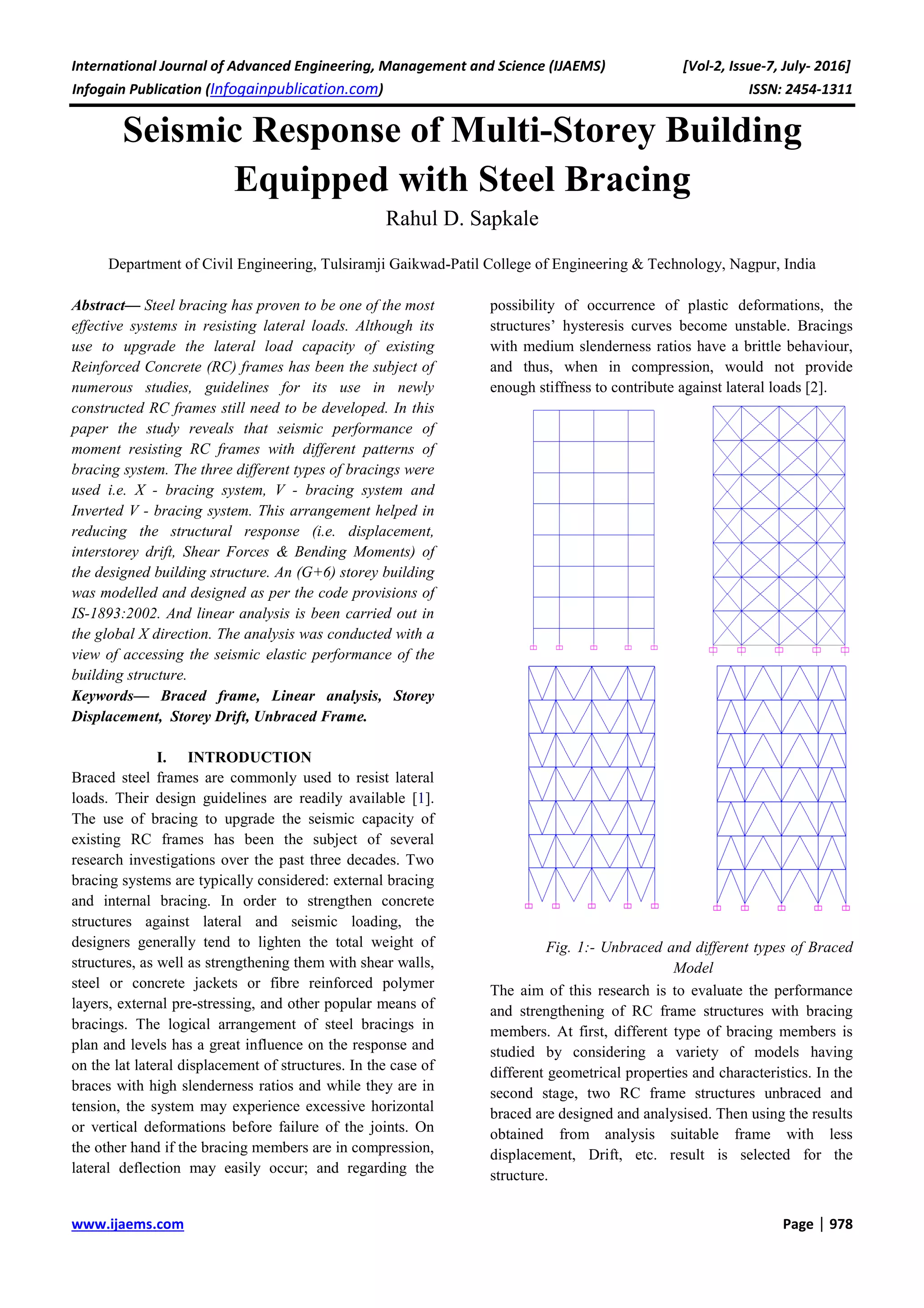 seismic response of multi storey building equipped with steel bracing | PDF