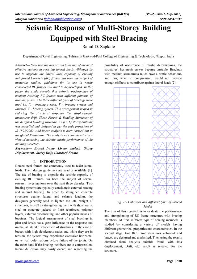 seismic response of multi storey building equipped with steel bracing | PDF
