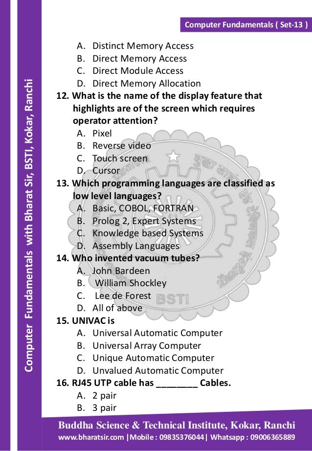 BSTI-BharatSir : Computer Fundamentals Set-13 | PPTX