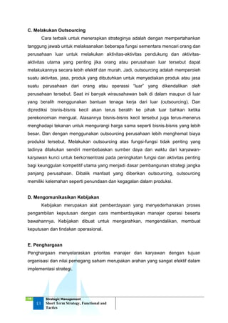 Strategic Implementation from Short Term Strategy, Functional Level and ...