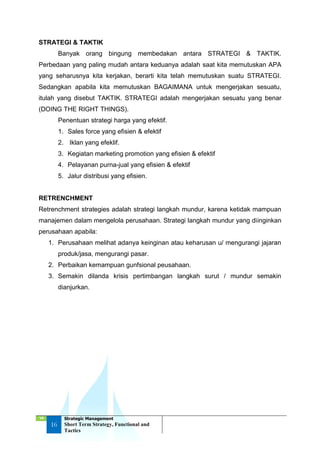 Strategic Implementation from Short Term Strategy, Functional Level and ...