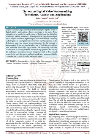Survey on Digital Video Watermarking Techniques, Attacks and Applications | PDF