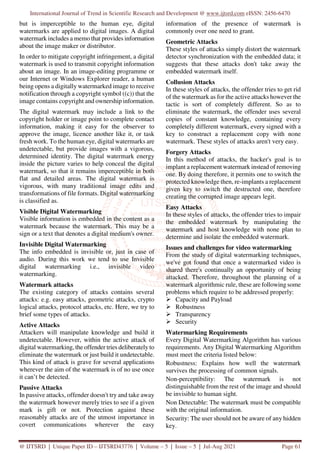 Survey on Digital Video Watermarking Techniques, Attacks and ...