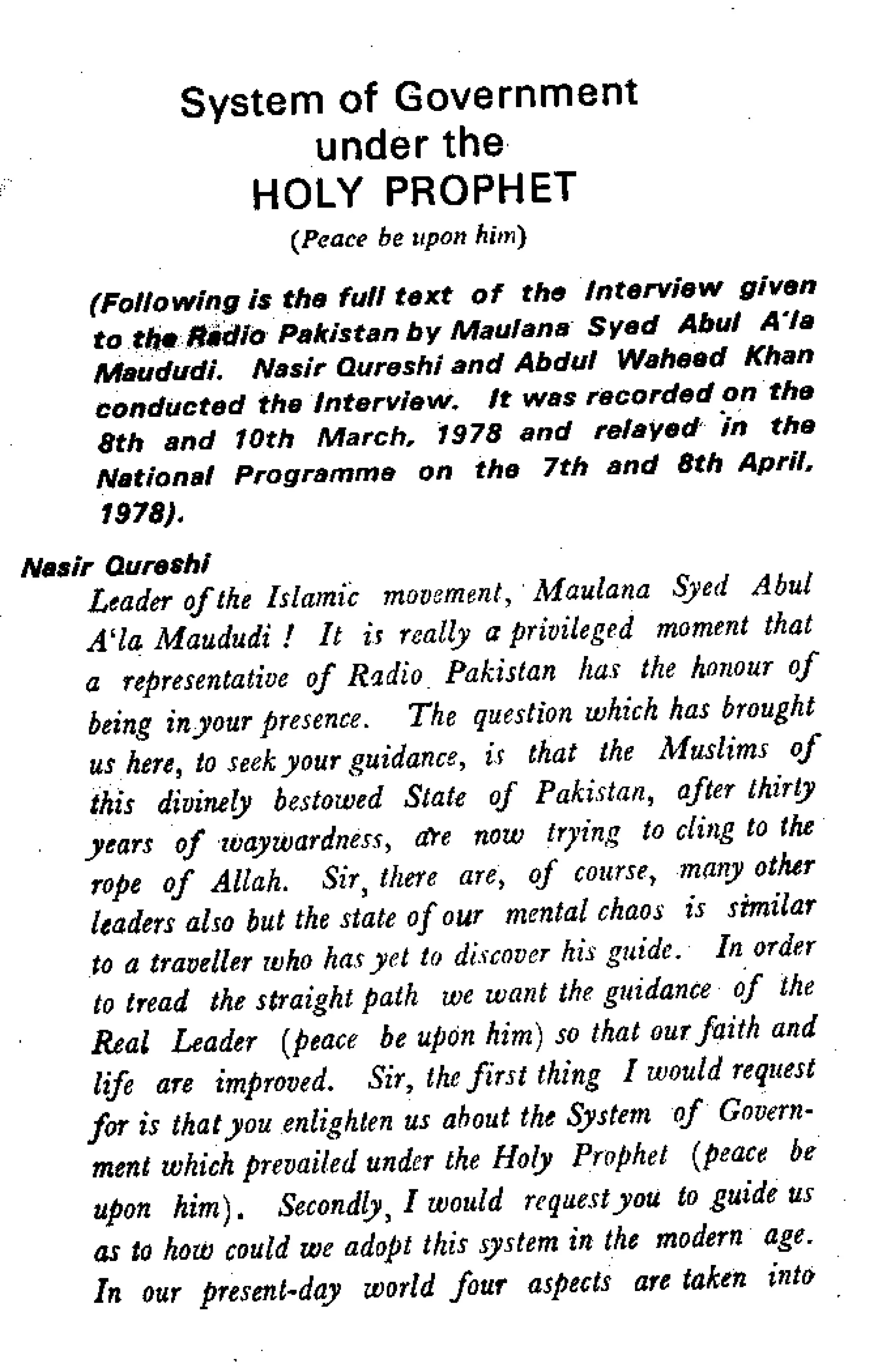 System Of Gov Under The Holy Prophet | PDF | Islam | Religion & Spirituality