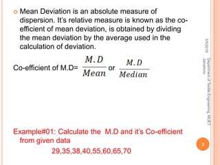 Standard Deviation its coefficient and Variance by Ghulam MUstafa 13TE89 | PPTX