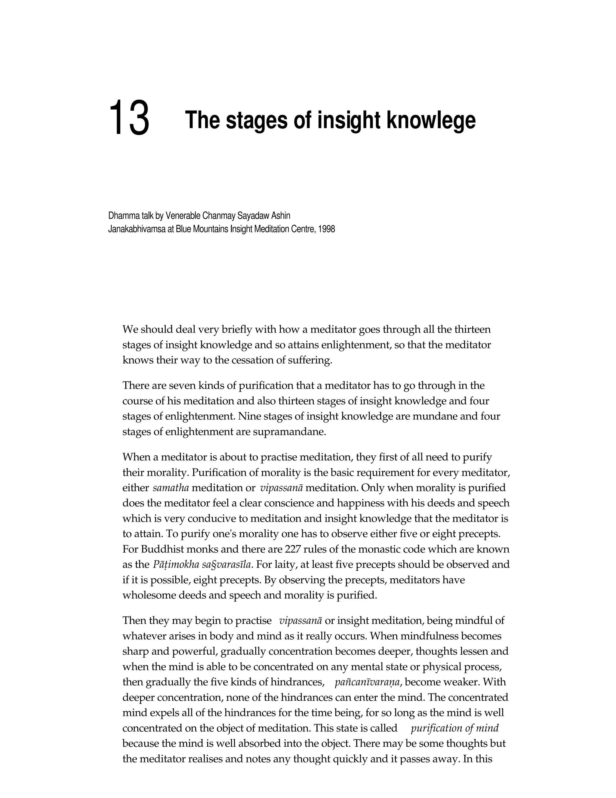 13 the stages of insight knowledge | PDF