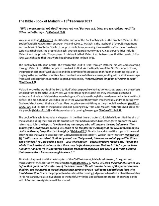 13th February 2017 - The bible - Book of Malachi | PDF