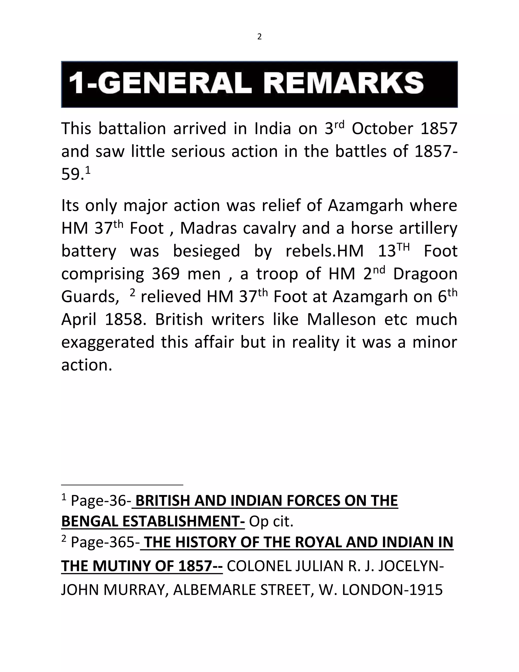 HM 13th Foot in 1857-59 Battles | PDF