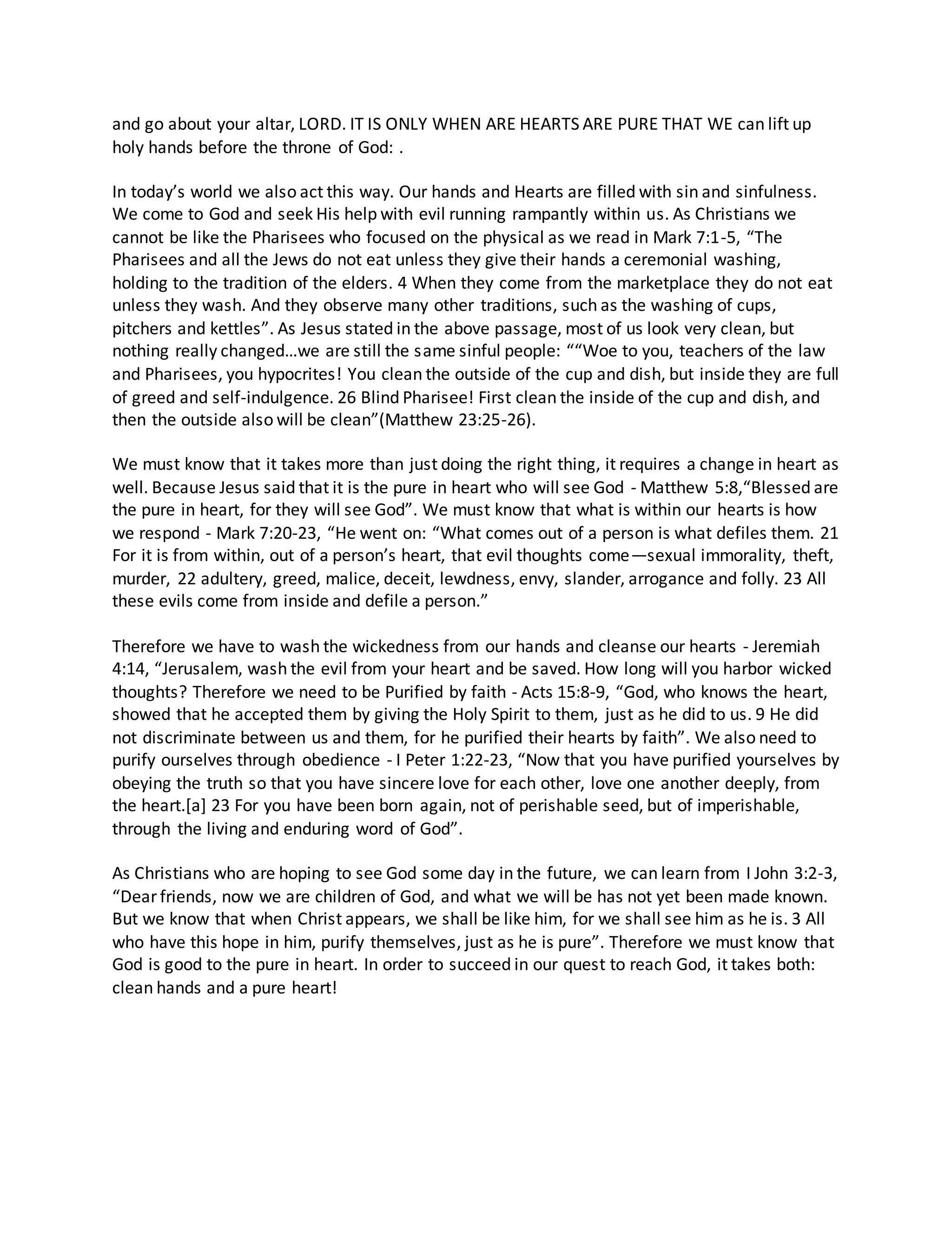 13th january 2016 clean hands and a pure heart | DOCX