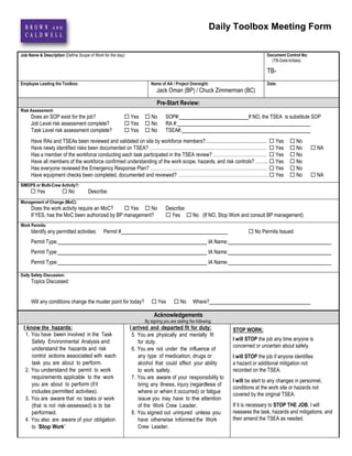 Tool Box Meeting Sign In Sheets