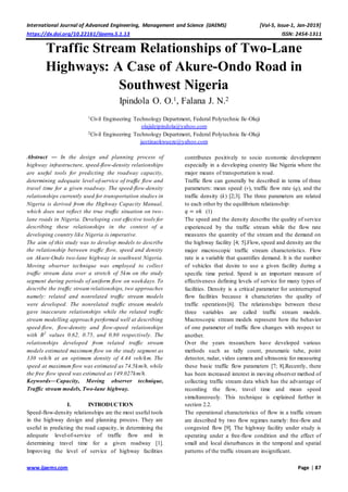 Traffic Stream Relationships of Two-Lane Highways: A Case of Akure-Ondo ...