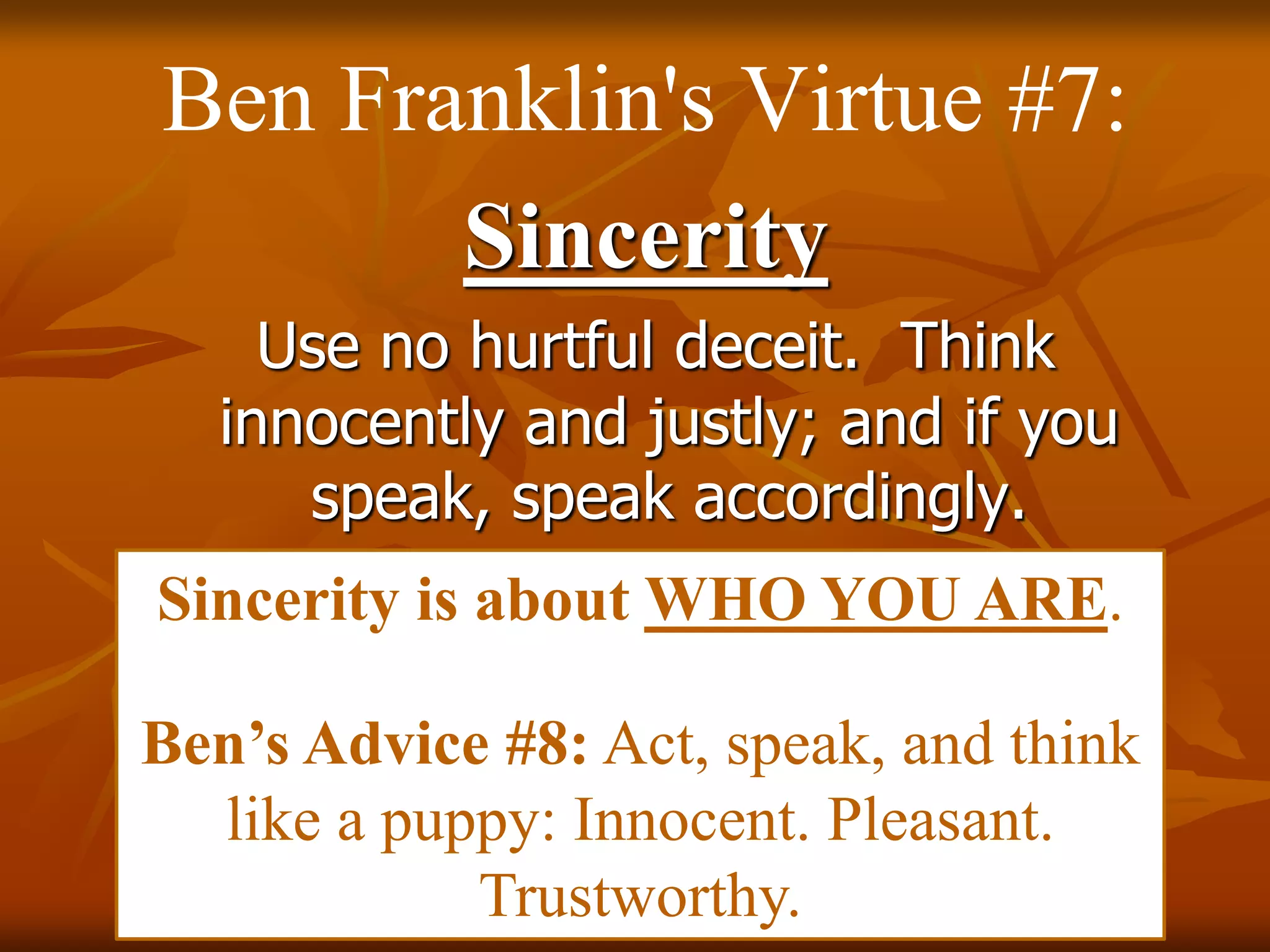 BENJAMIN FRANKLIN'S 13 VIRTUES | PPT