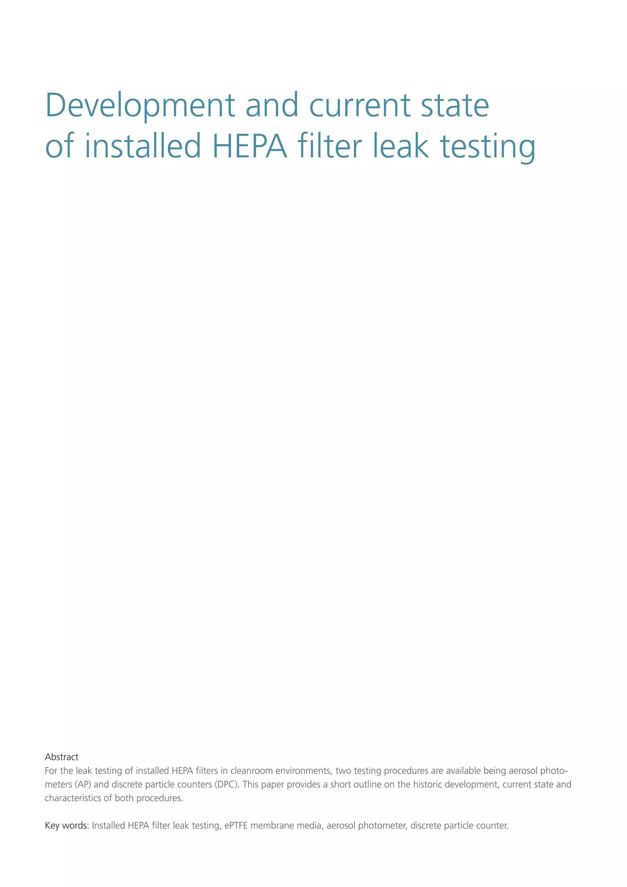 AAF Whitepaper HEPA filter leak testing | PDF