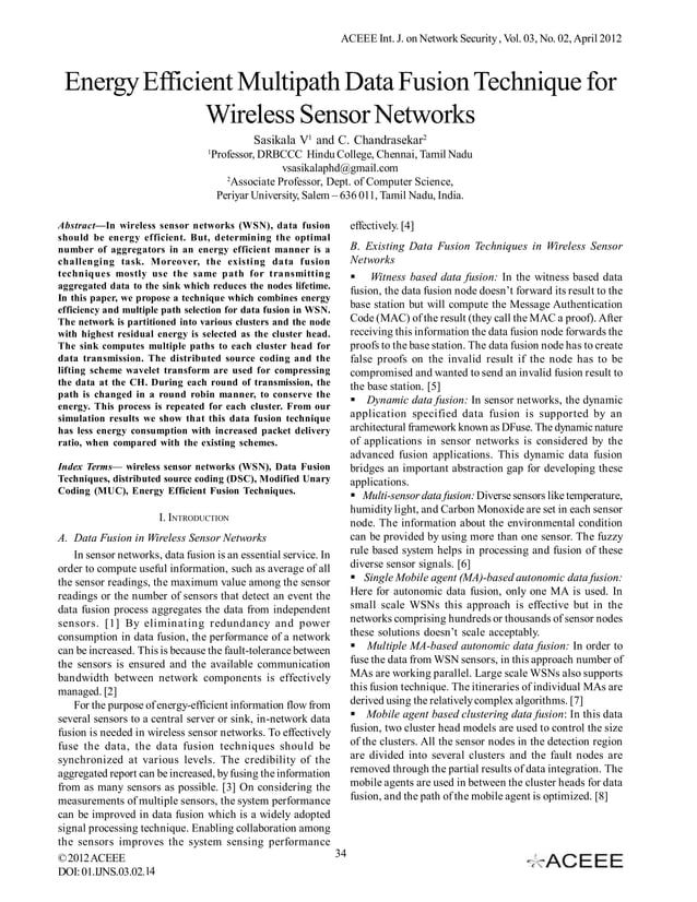 Energy Efficient Multipath Data Fusion Technique for Wireless Sensor Networks | PDF