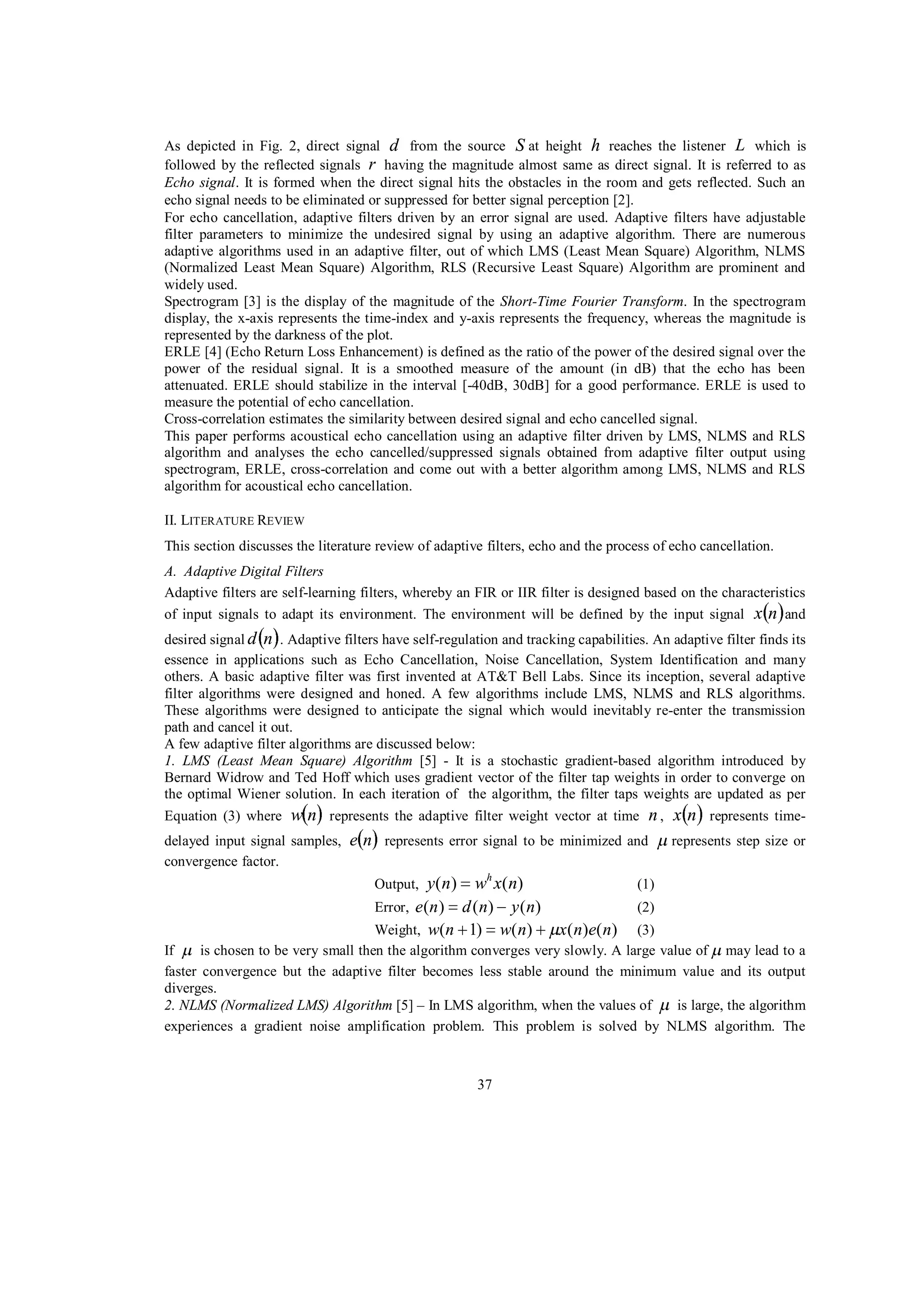 Echo Cancellation Algorithms using Adaptive Filters: A Comparative Study | PDF