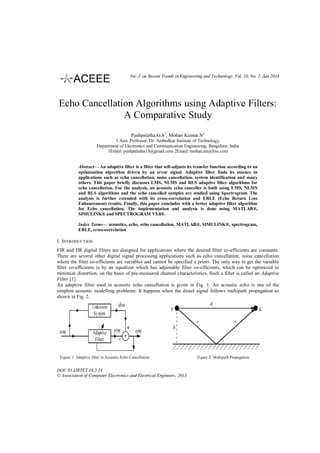 Echo Cancellation Algorithms using Adaptive Filters: A Comparative Study | PDF