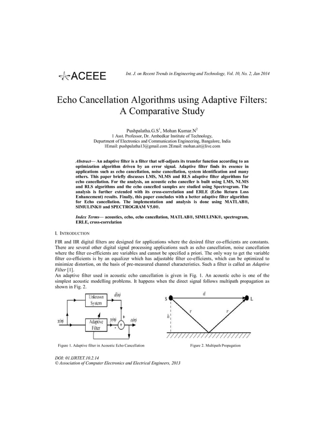 Echo Cancellation Algorithms using Adaptive Filters: A Comparative Study | PDF