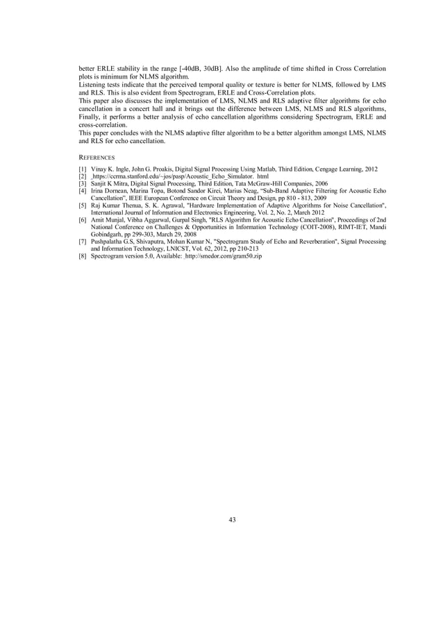 Echo Cancellation Algorithms using Adaptive Filters: A Comparative Study | PDF | Free Download