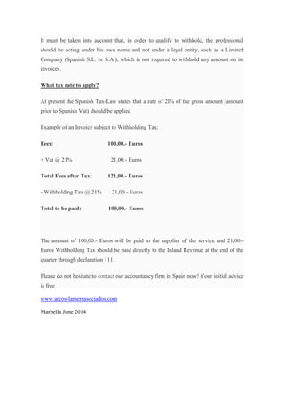 Taxes in spain, spanish withholding tax on invoices | DOC | Business ...