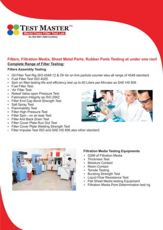 Filter Test Laboratory | PDF