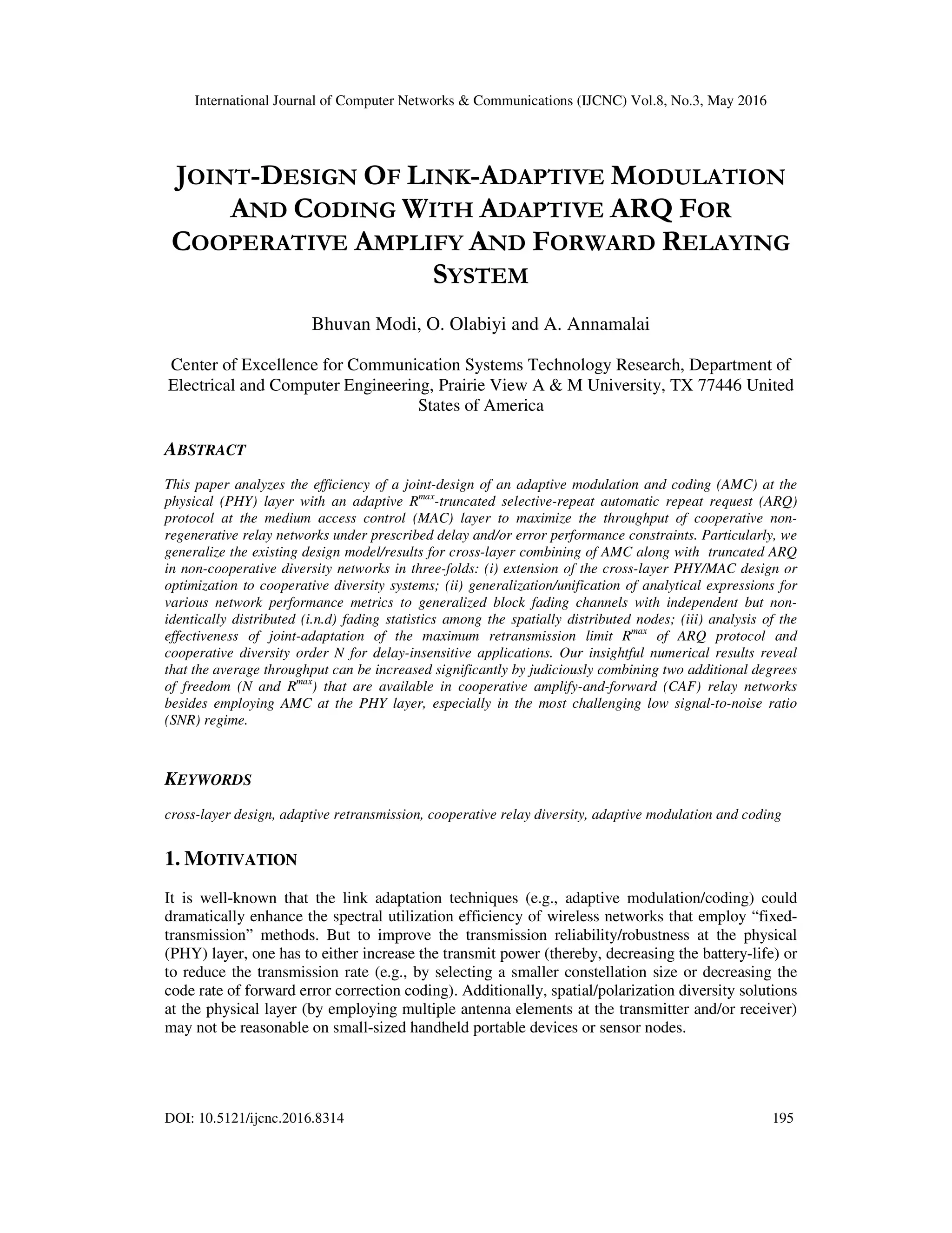 JOINT-DESIGN OF LINK-ADAPTIVE MODULATION AND CODING WITH ADAPTIVE ARQ FOR COOPERATIVE AMPLIFY ...