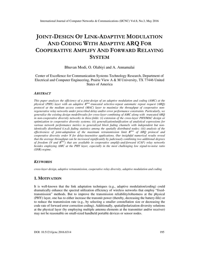 Joint Design Of Link Adaptive Modulation And Coding With Adaptive Arq For Cooperative Amplify