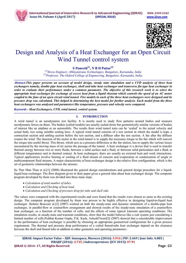 Design and Analysis of a Heat Exchanger for an Open Circuit Wind Tunnel ...