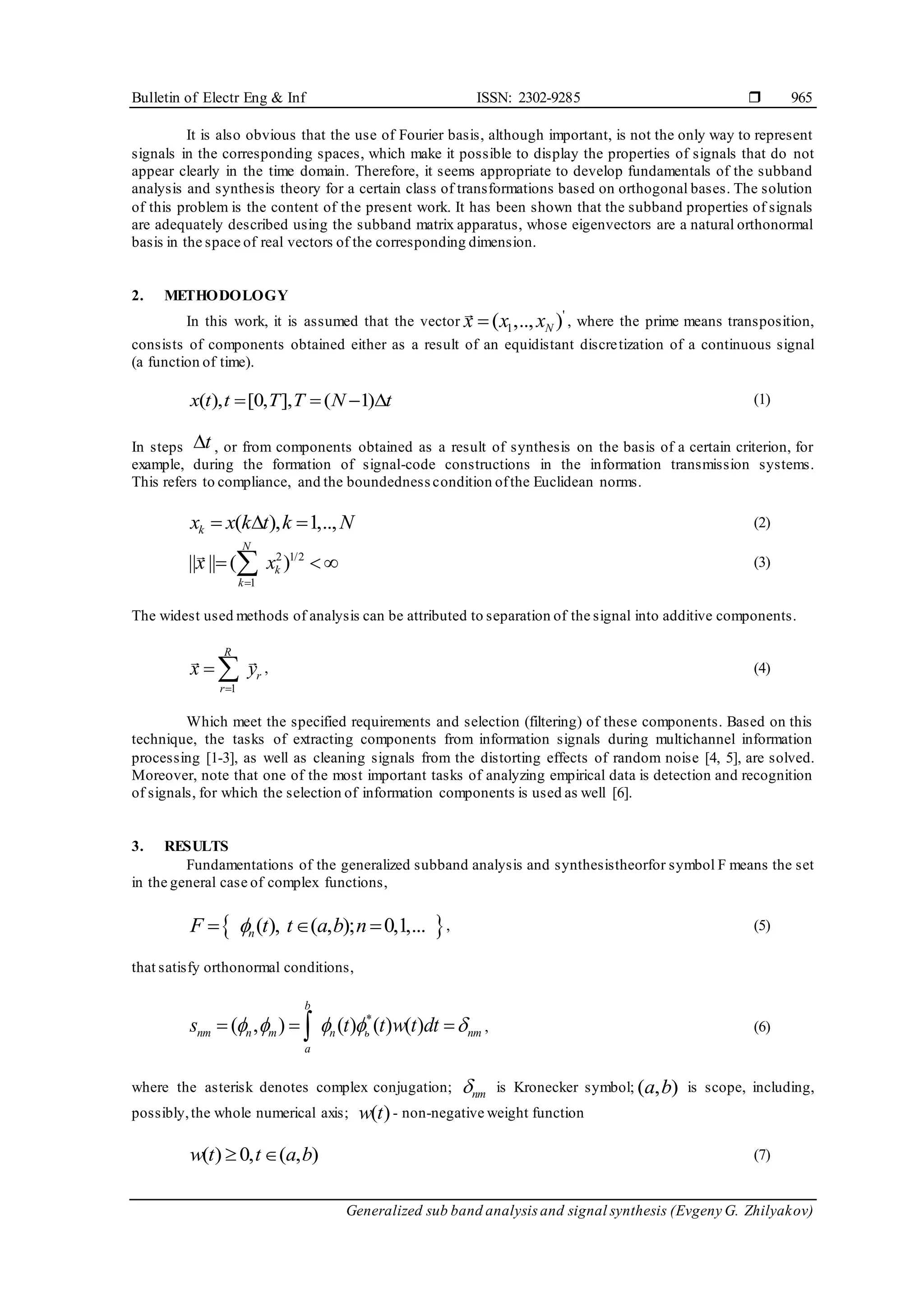 Generalized sub band analysis and signal synthesis | PDF