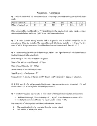 Geotechnical Engineering-I [Lec #14A: Soil Compaction - Problem Sheet ...