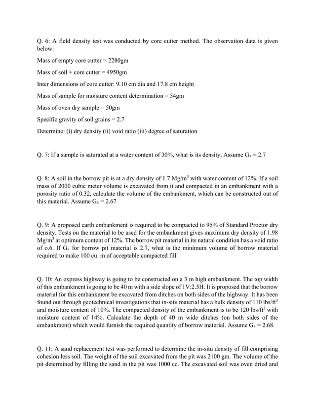 Geotechnical Engineering-I [Lec #14A: Soil Compaction - Problem Sheet] | PDF