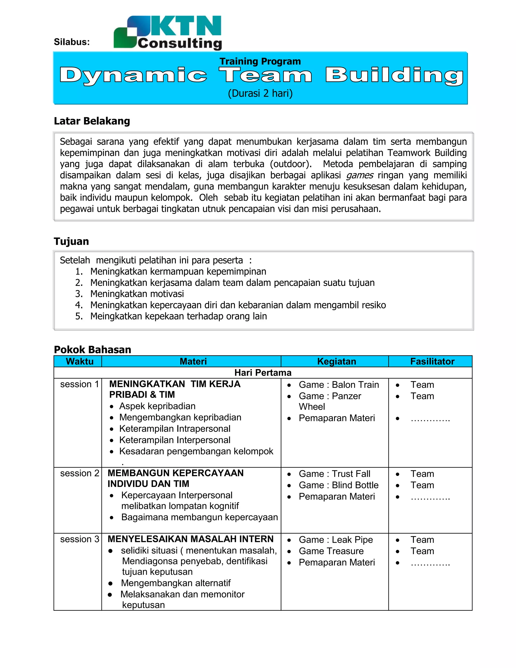 Training "Dynamic TEAMWORK BUILDING" | PDF