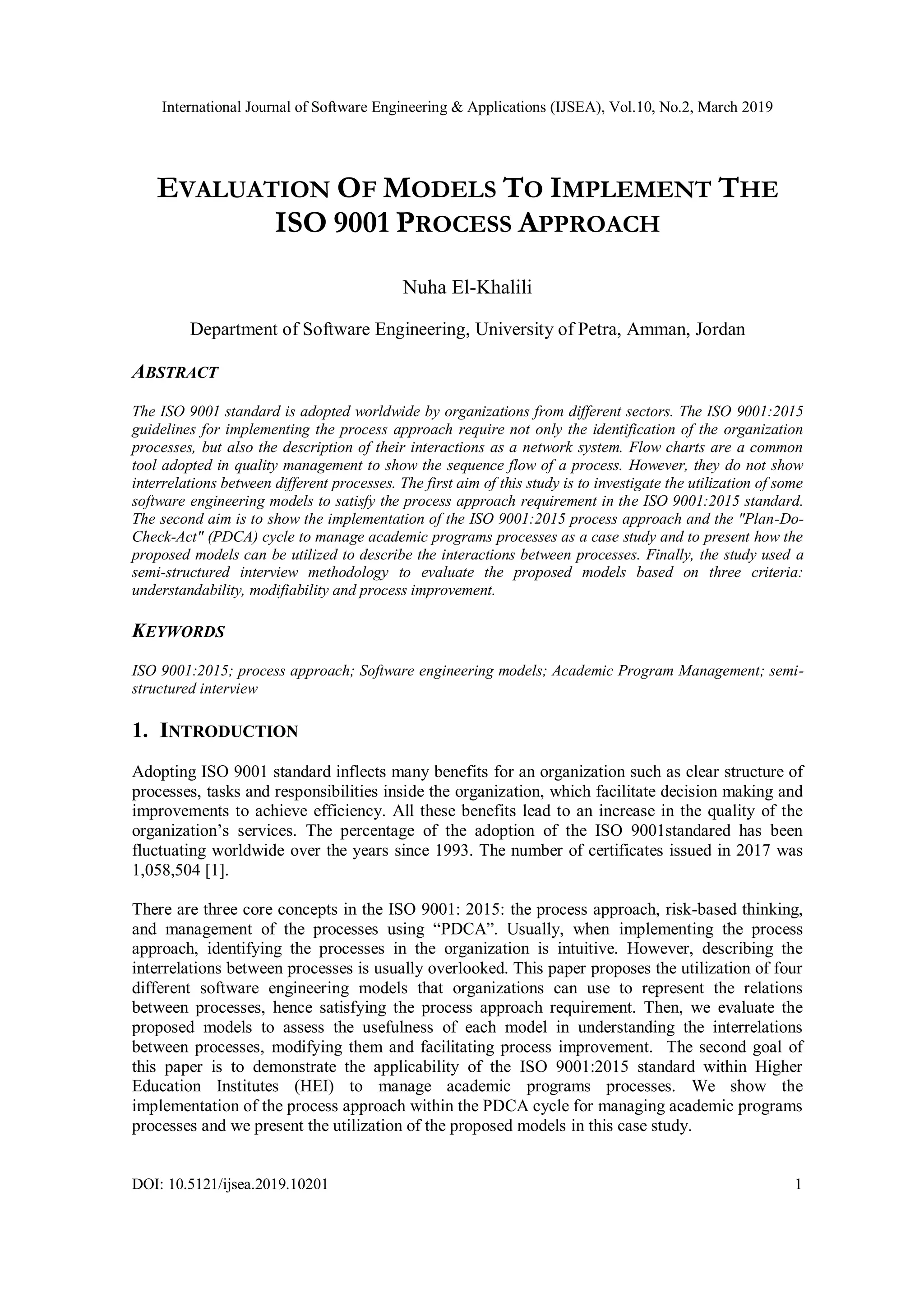 EVALUATION OF MODELS TO IMPLEMENT THE ISO 9001 PROCESS APPROACH | PDF