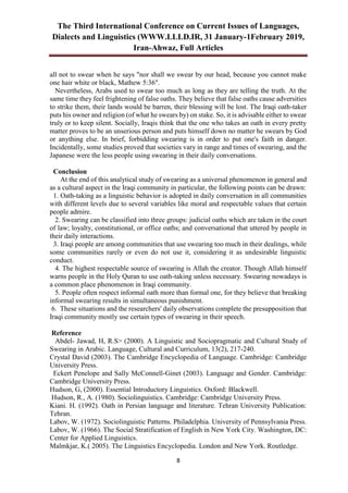 Nature of Swearing in Iraqi Arabic Society: A Sociolinguistic Study | PDF