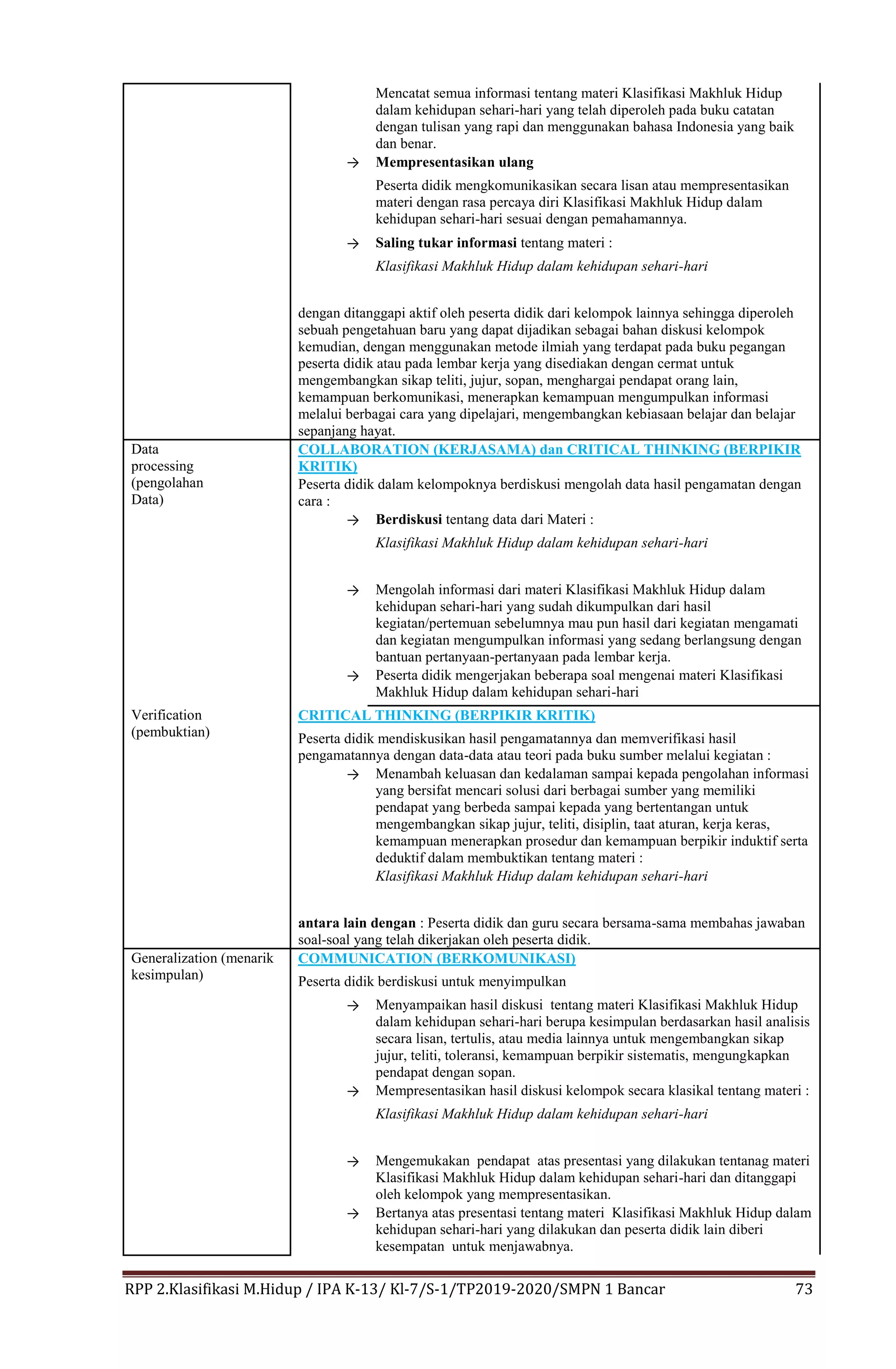 RPP IPA KELAS 7 Bab 2.klasifikasi makhluk hidup | PDF