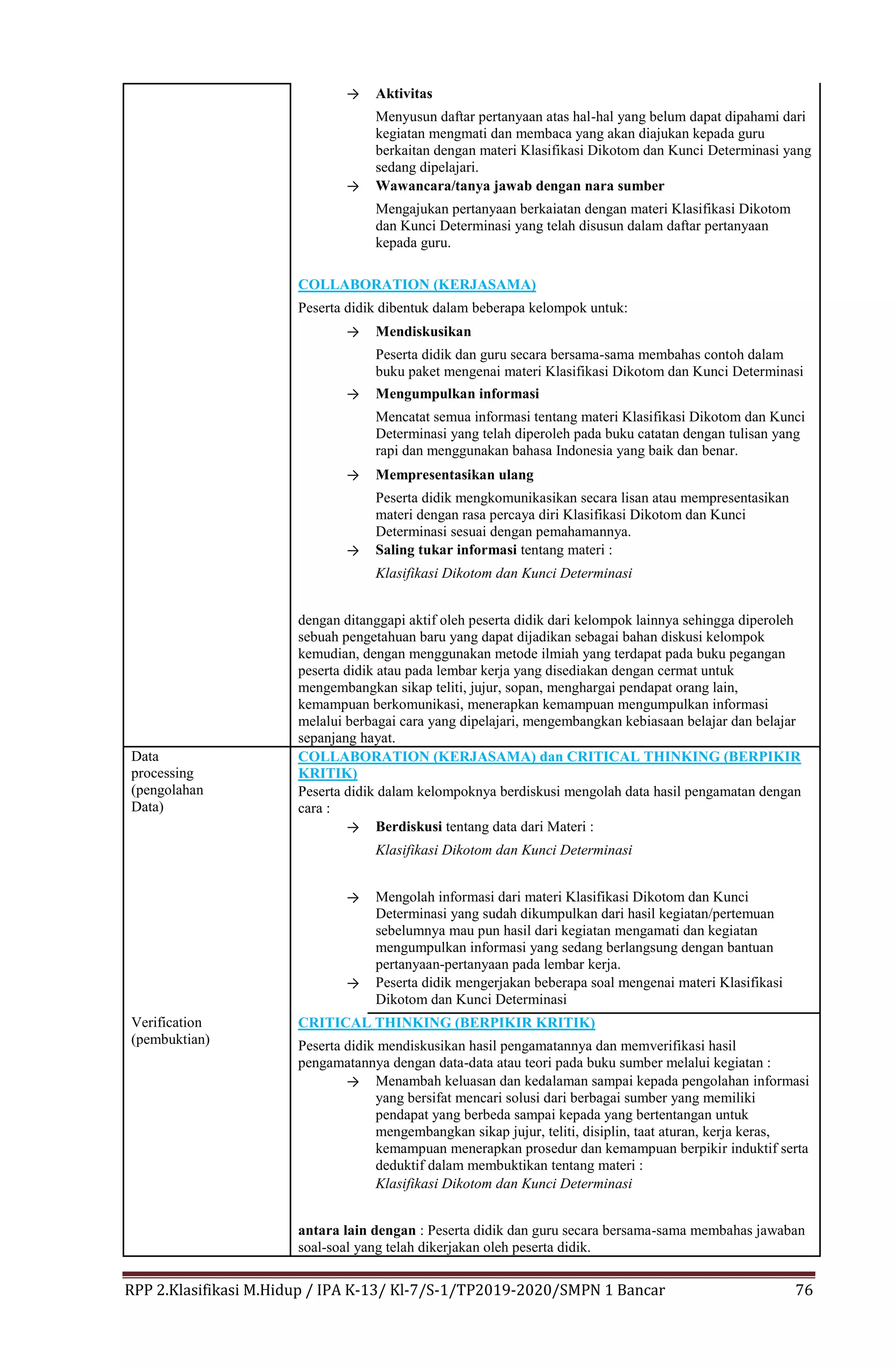 RPP IPA KELAS 7 Bab 2.klasifikasi makhluk hidup | PDF