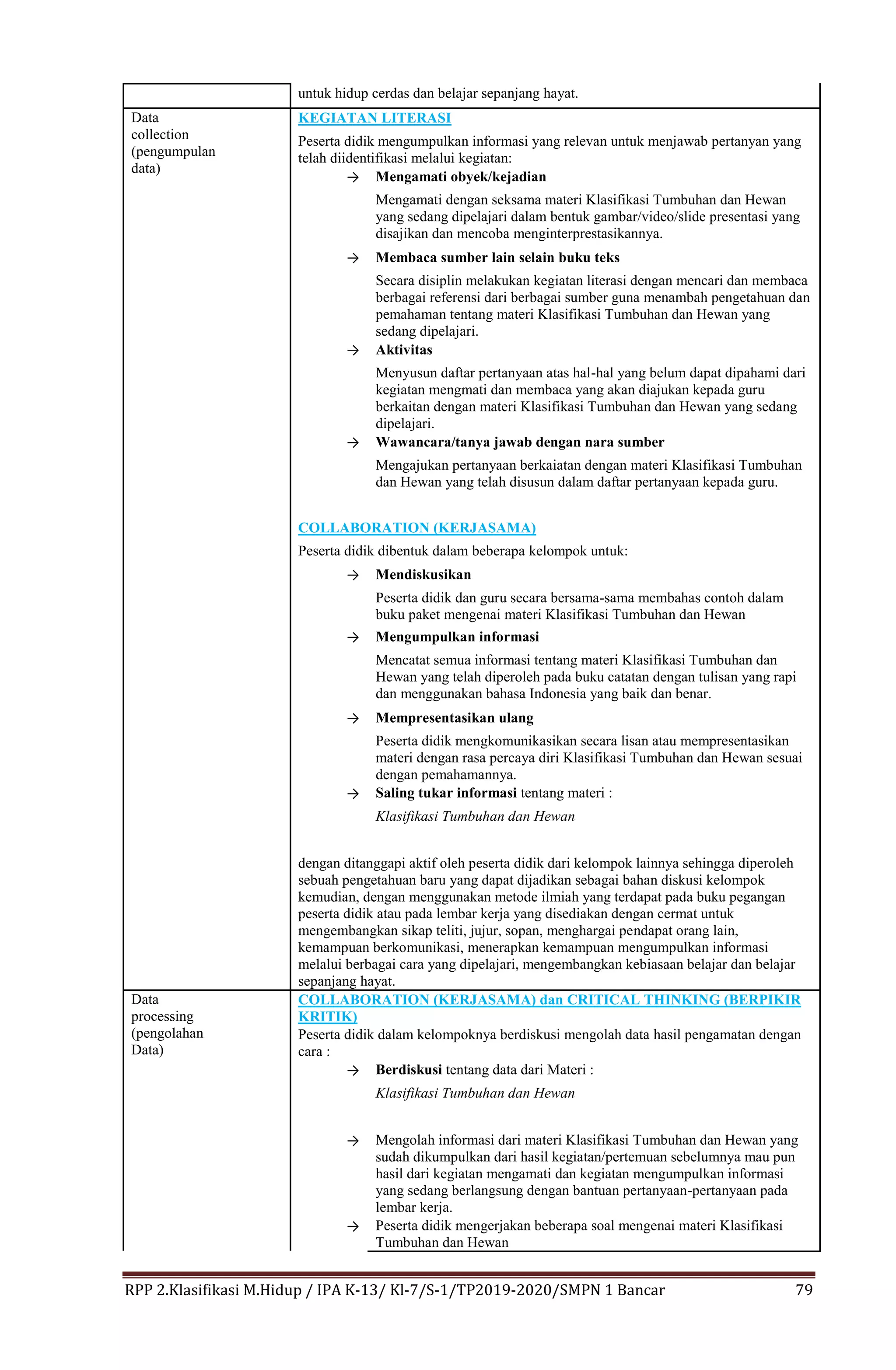 RPP IPA KELAS 7 Bab 2.klasifikasi makhluk hidup | PDF
